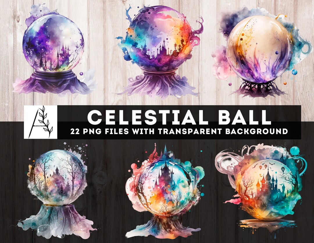 Watercolor Celestial Ball Clipart, 22 PNG Magic Bundle, Junk Journal ...