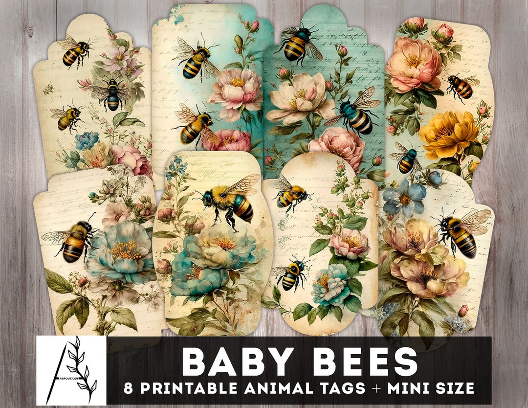 Baby Bees Junk Journal Tags, Vintage Bees Tag, Journaling Labels ...