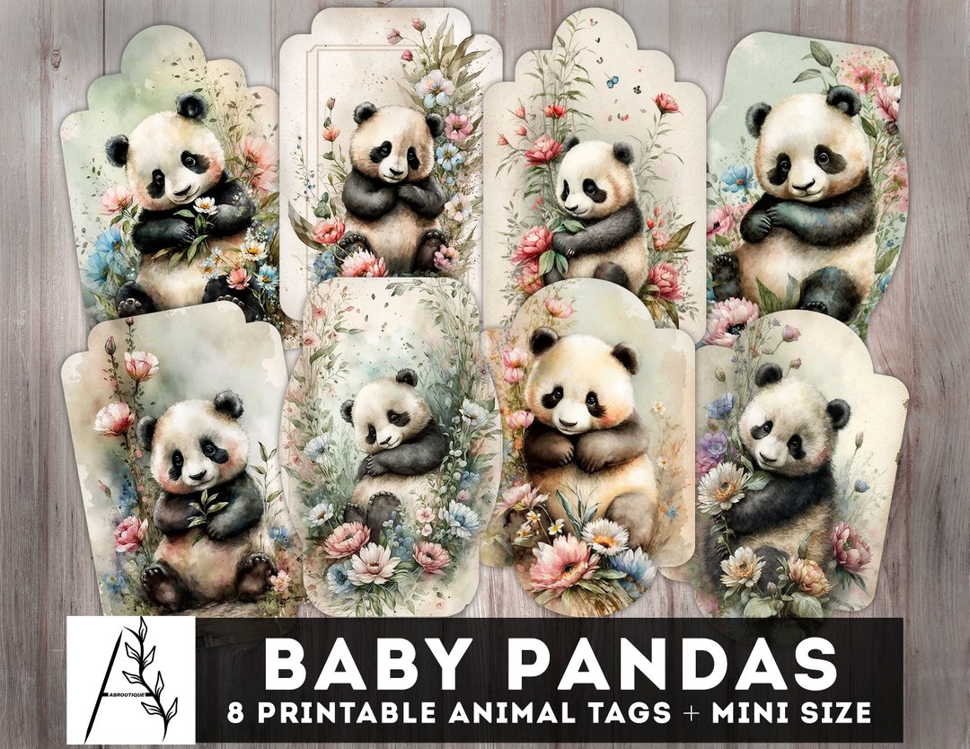Baby Pandas Junk Journal Tags, Vintage Panda Tag, Digital Journaling ...