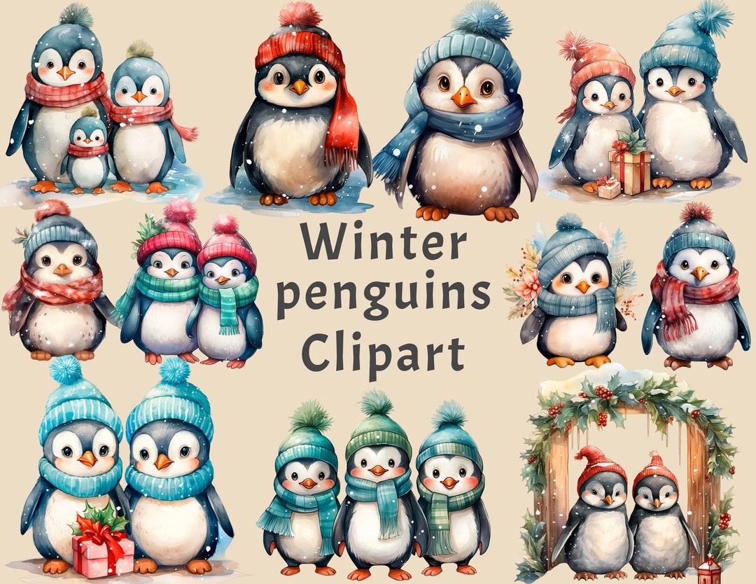 Winter Penguins Clipart, 29 PNG Christmas Bundle, Junk Journal ...