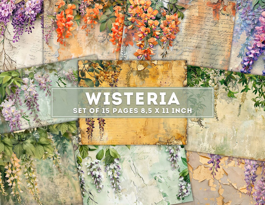 Wisteria Collage, Junk Journal Kit, Colorful Vintage Flowers Paper ...