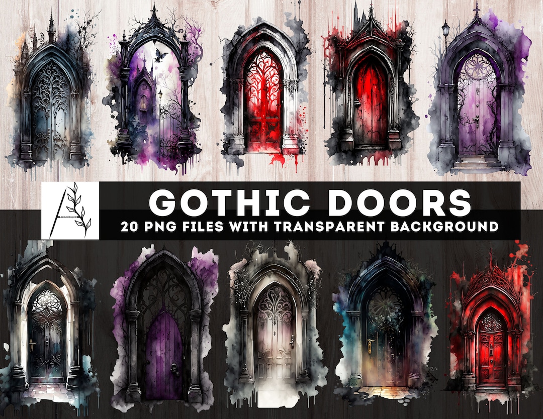 Gothic Door Clipart, 23 PNG Watercolor Doors Bundle, Junk Journal ...