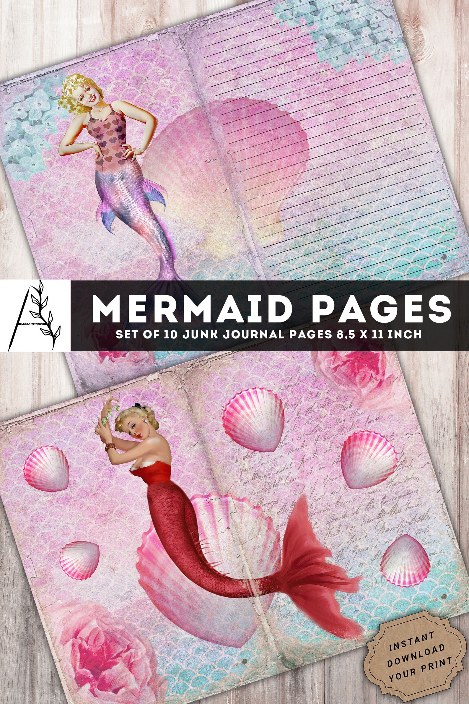 Mermaid Junk Journal Pages Mermaid Lined Paper Mermaid - Etsy