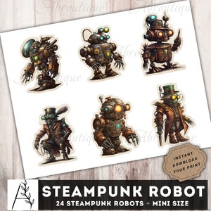 Steampunk Robots, Steampunk Printables, Robots Junk Journal, Robots ...