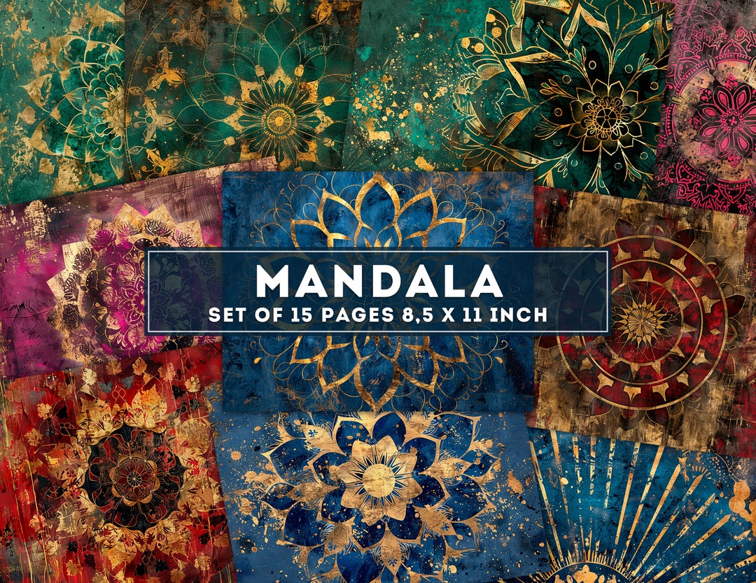 Mandala Digital Paper, Gold Mandala Collage, Meditation Junk Journal ...