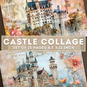 Castle Collage Pages, Junk Journal, Watercolor Handscript Palace ...
