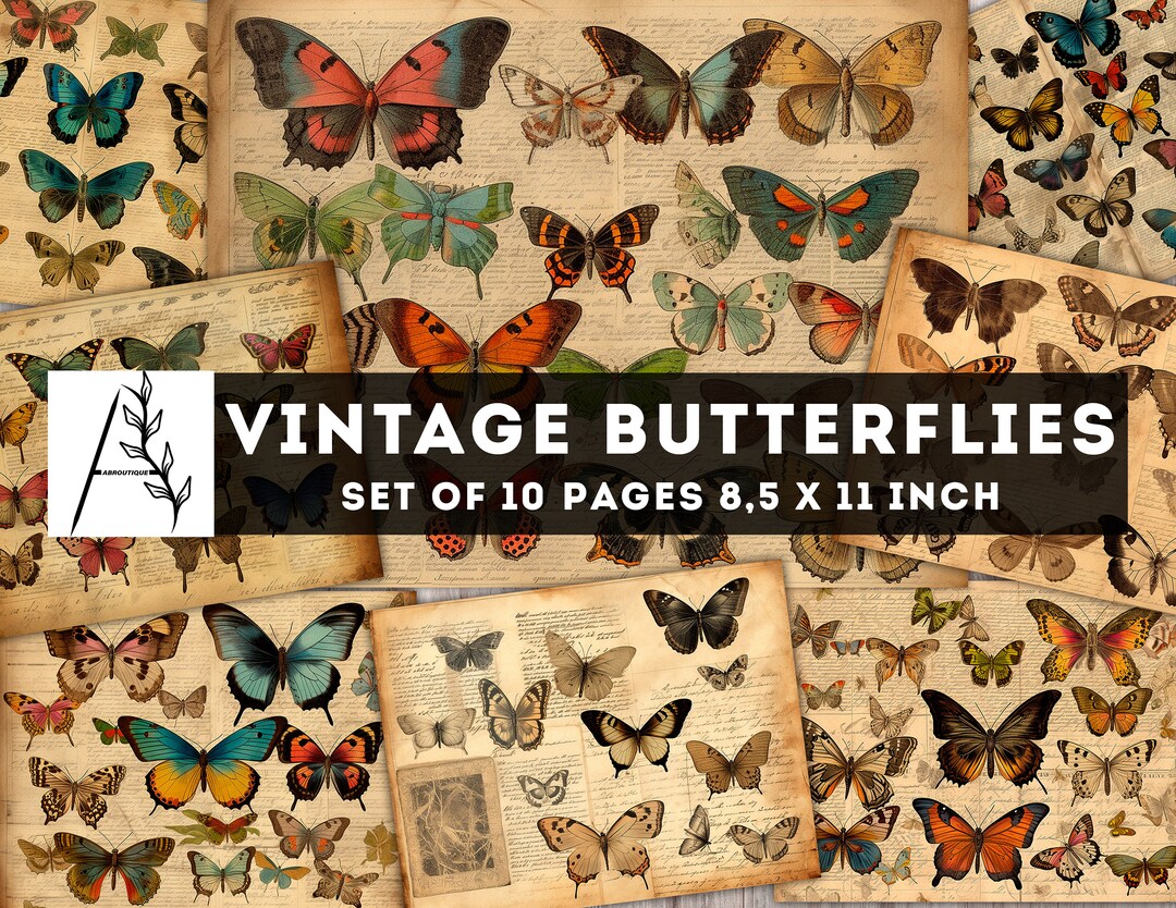 Butterfly Journal Paper Kit, Butterfly Digital Pages, Vintage Butterfly ...
