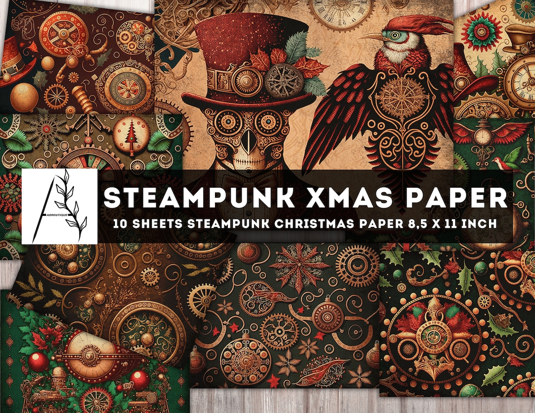 Steampunk Christmas Paper Pack, Xmas Printables, Steampunk Junk Journal ...