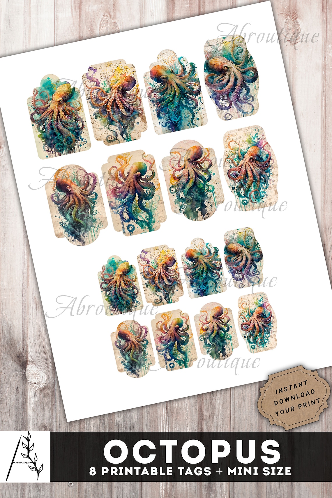 Octopus Junk Journal Tags Vintage Octopus Tag Digital - Etsy