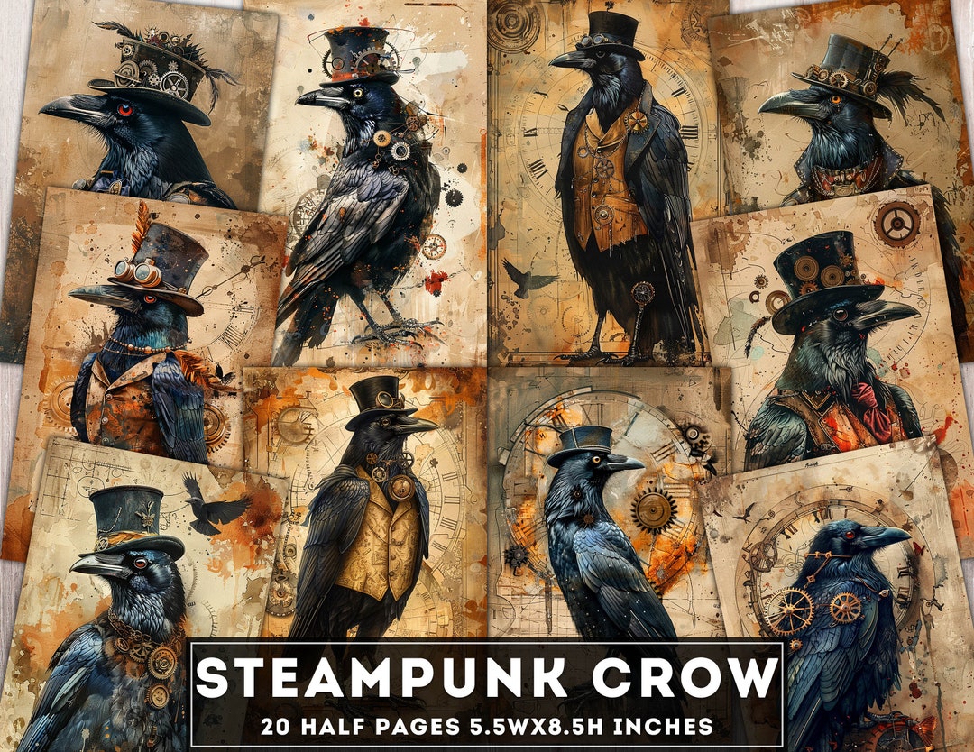 Steampunk Crow Half Pages, Steampunk Crow Junk Journal, Vintage Journal ...