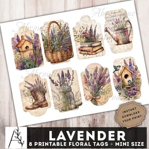 Lavender Tags, Floral Journaling Labels, Junk Journal Tags, Flowers ...