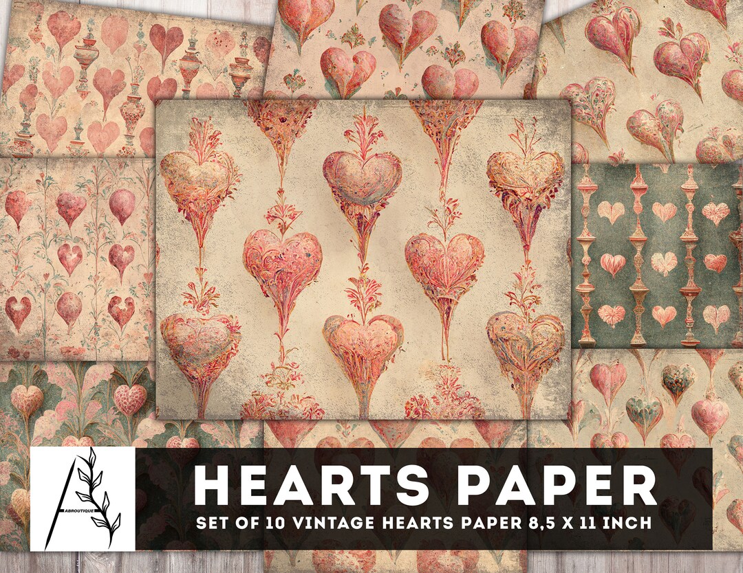 Vintage Hearts Paper Pack: Valentine Junk Journal Printables (digital ...