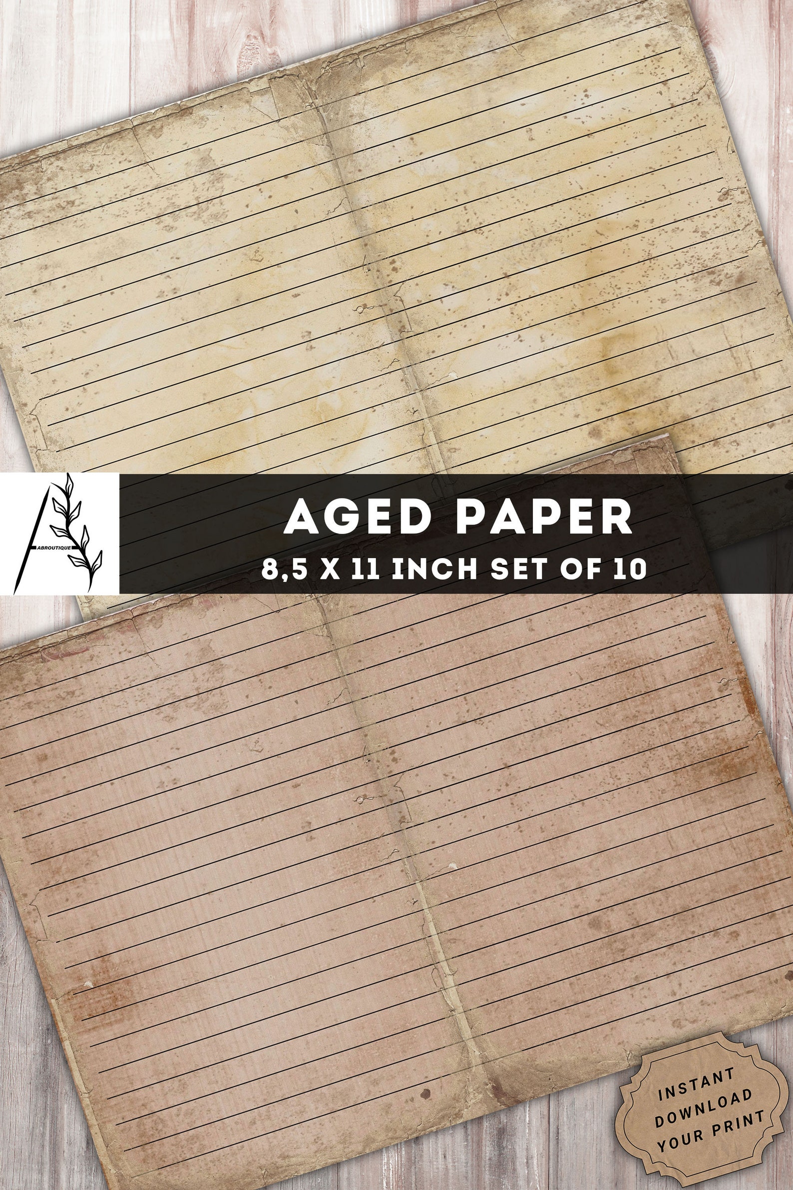 Aged Lined Paper, Old Notebook Pages, Lined Vintage Paper Pack, Prime ...
