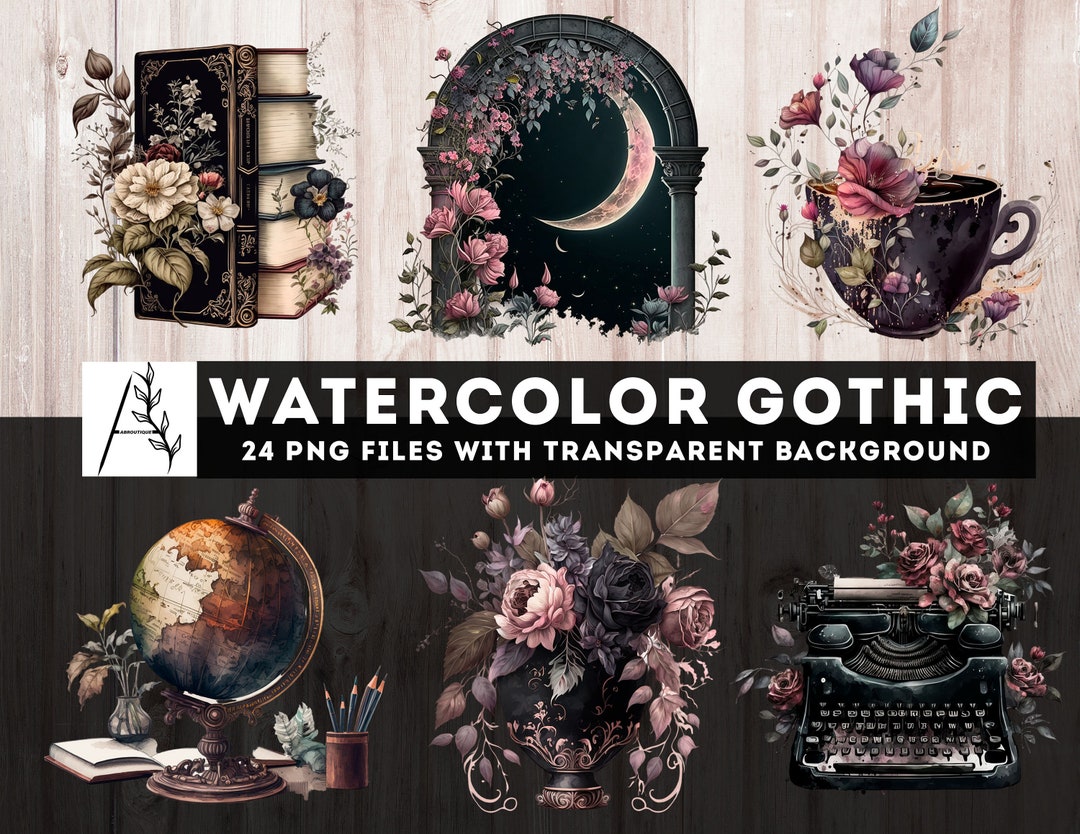 Watercolor Gothic 24 PNG Clipart, Goth Bundle, Gothic Junk Journal ...
