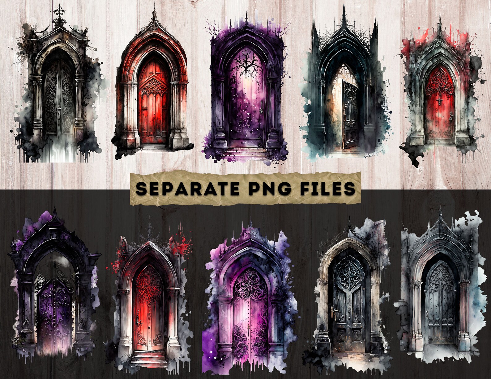 Gothic Door Clipart, 23 PNG Watercolor Doors Bundle, Junk Journal ...