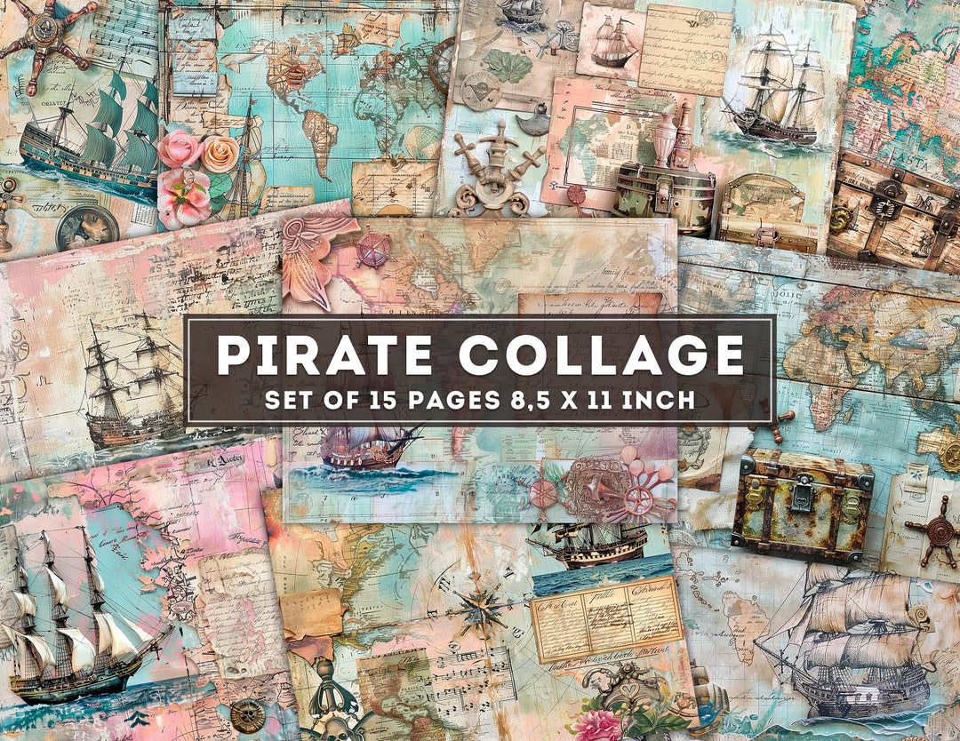 Pirates Collage, Junk Journal Kit, Sea Collage, Bandit, Rover, Treasure ...