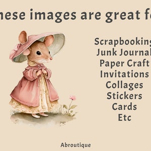 Vintage Mouse Junk Journal, Mouse 15 PNG Clipart, Garden Mouse ...