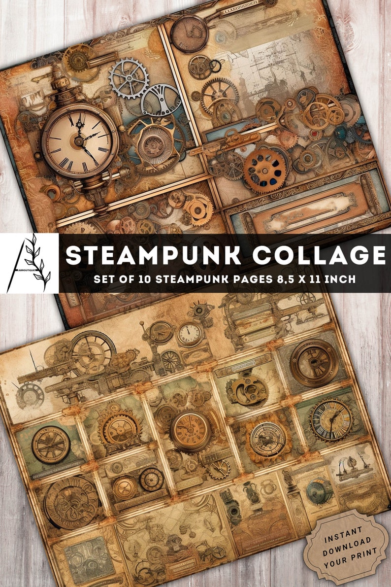 Steampunk Collage Paper Pack, Industrial Printables, Steampunk Junk ...