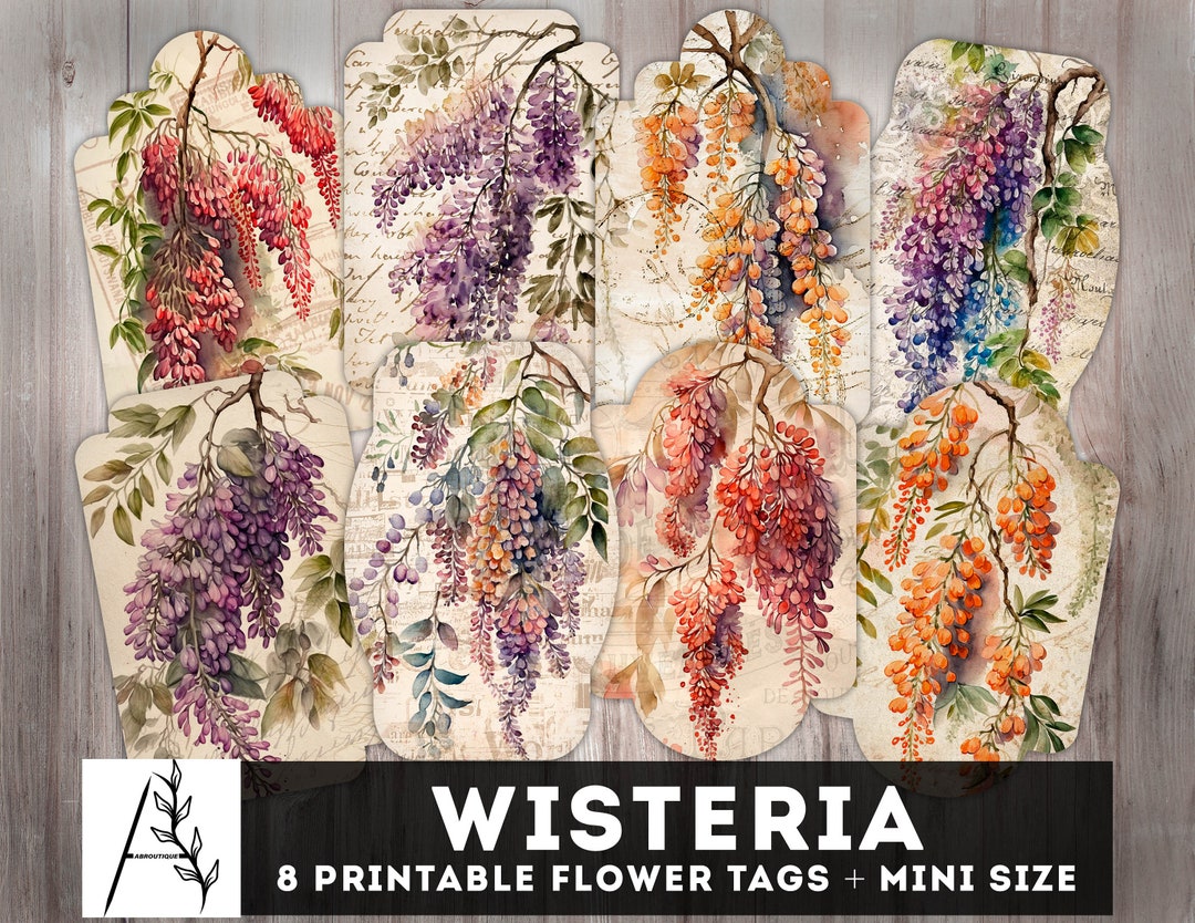 Wisteria Tags, Floral Journaling Labels, Junk Journal Tags, Flowers ...
