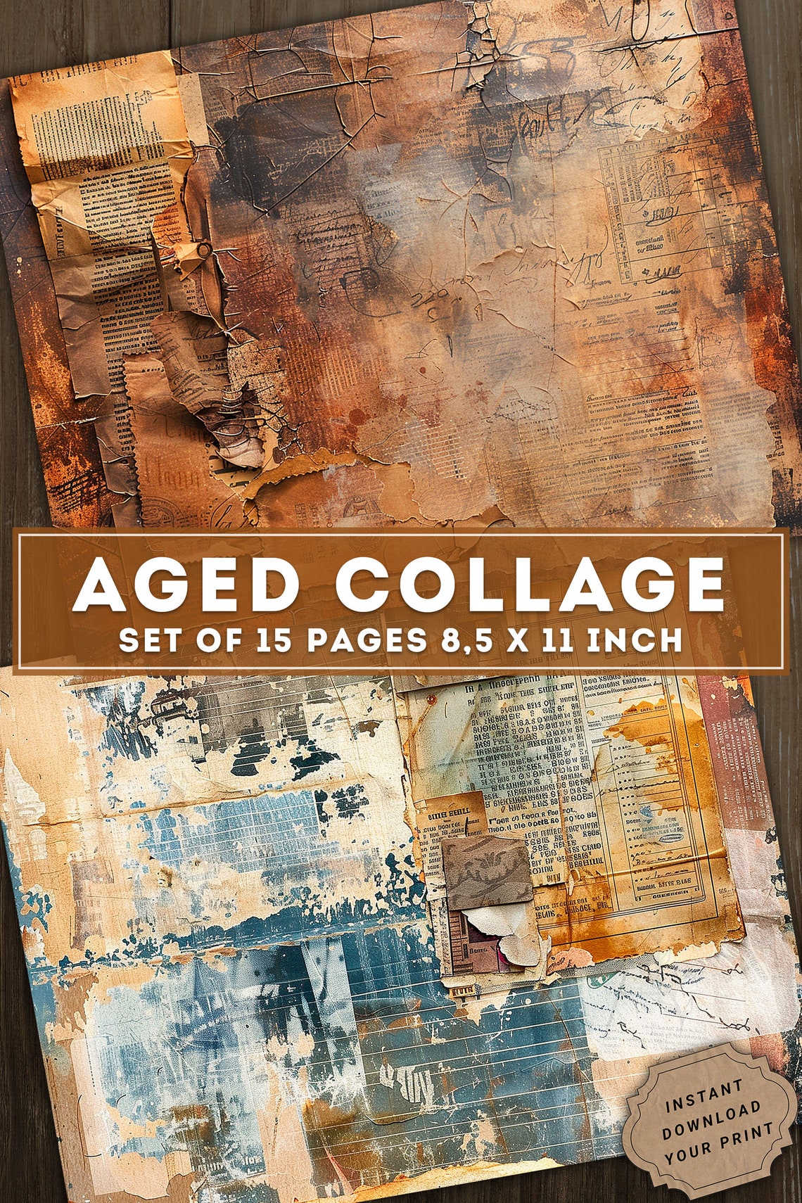 Aged Collage, Mixed Media, Textiles & Paint, Torn Junk Journal Ephemera ...