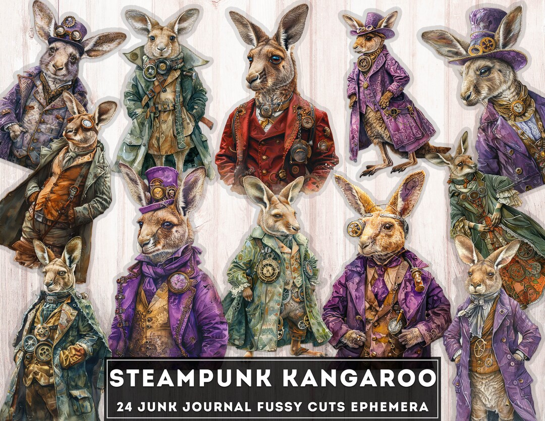 Steampunk Kangaroo Clipart & Ephemera, Vintage Fussy Cuts, Junk Journal ...