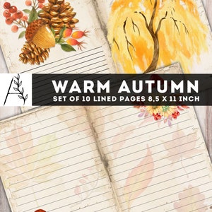 Warm Autumn Fall Lined Printable Pages Junk Journal Paper Autumn ...