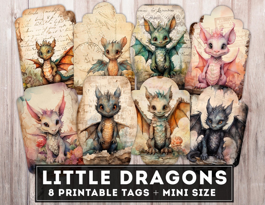 Little Dragons Junk Journal Tags, Baby Dragons Tag, Journaling Labels ...