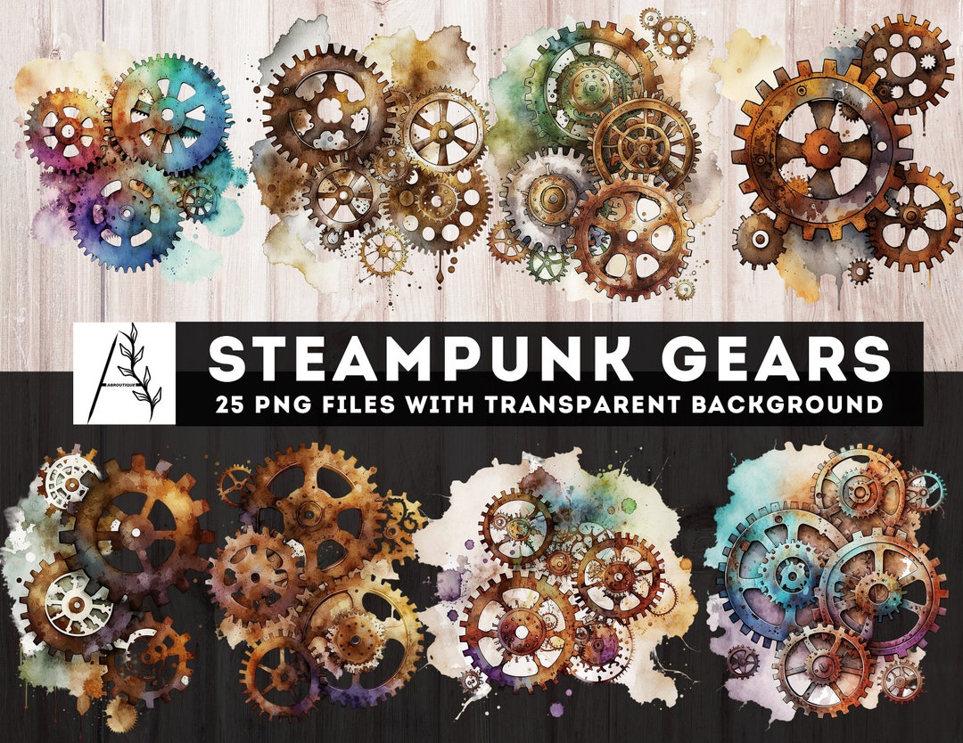 Steampunk Gears Clipart, 25 PNG Steampunk Gears Printables, Junk ...