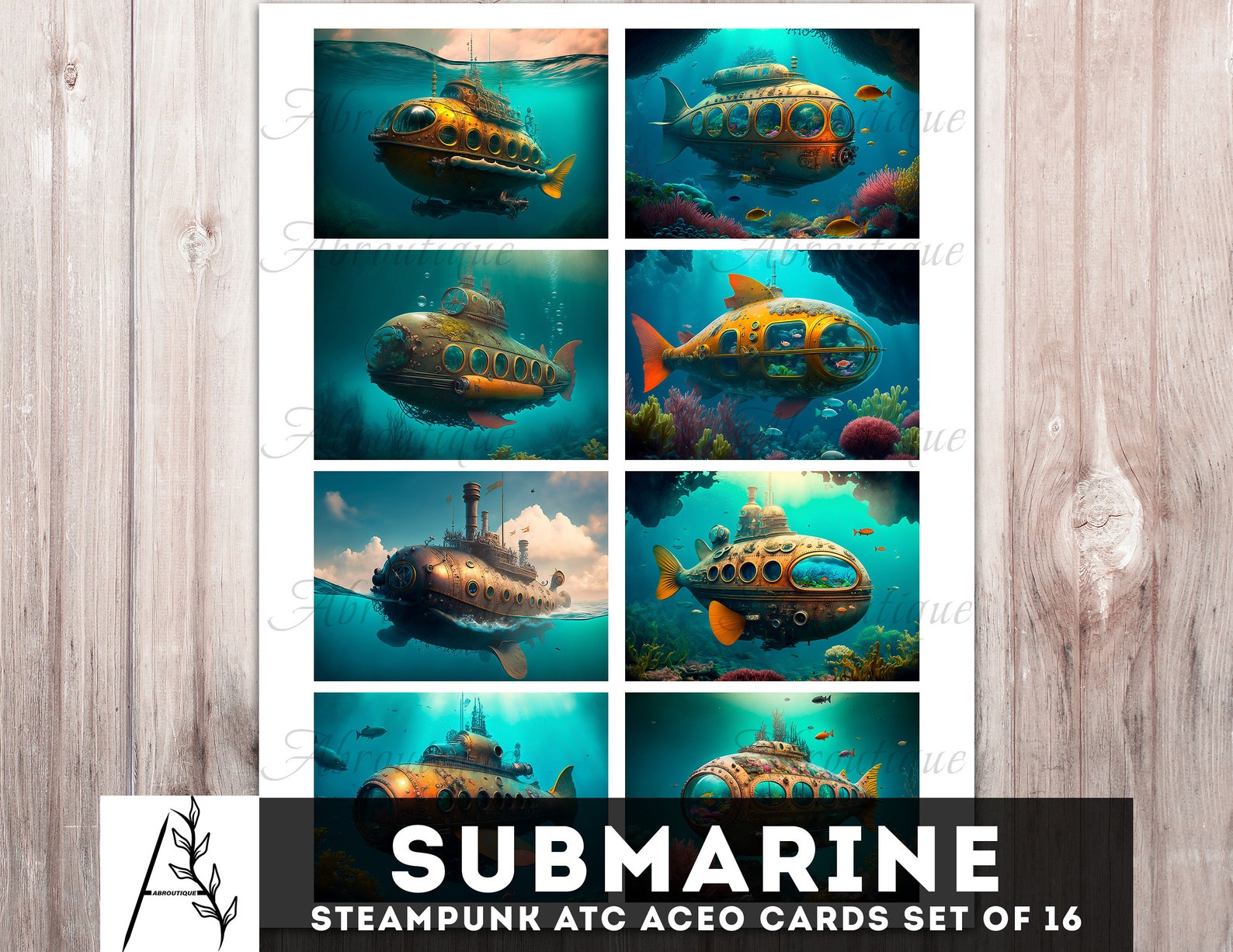 Steampunk Submarine Printable ATC Aceo Cards 2.5 X 3.5 Sea - Etsy