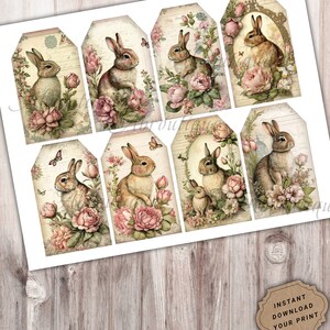 Easter Rabbit Tags, Bunny Journaling Tags, Printable Inserts Ephemera ...