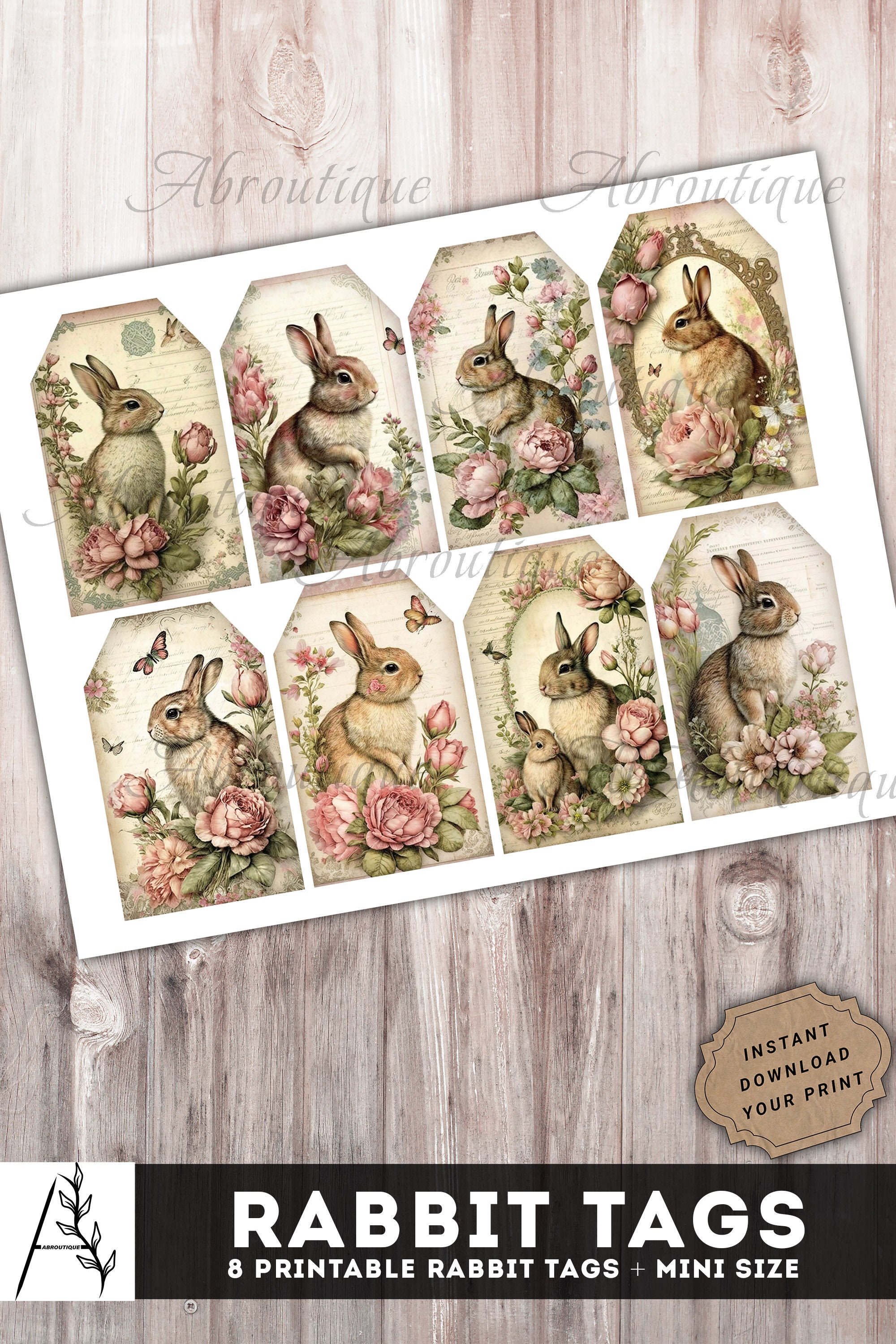 Easter Rabbit Tags Bunny Journaling Tags Printable Inserts - Etsy