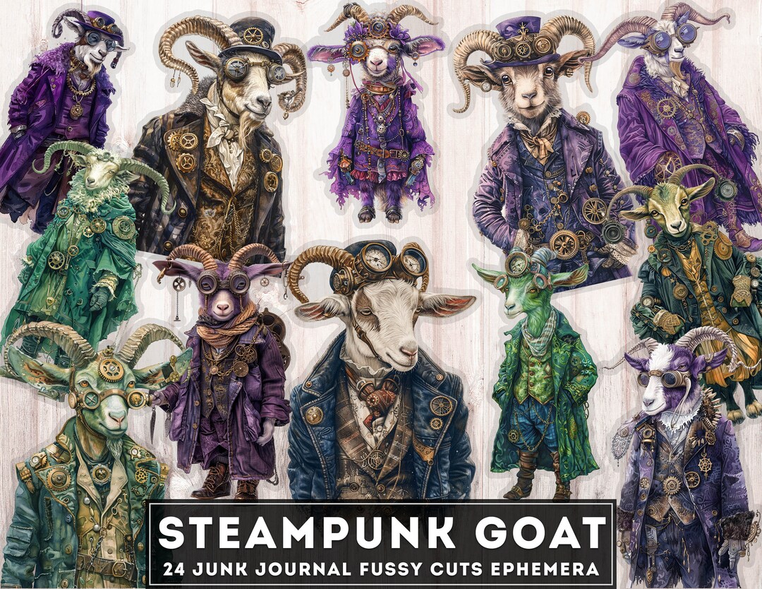 Steampunk Goat Clipart & Ephemera, Vintage Goat Fussy Cuts, Junk ...