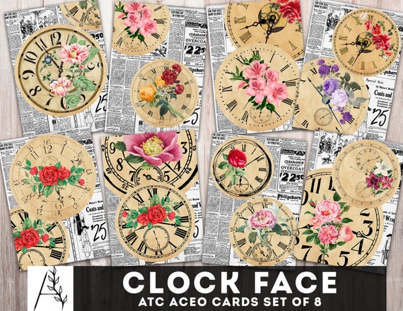 Clock Face Cards Junk Journal Clock Face Printable ATC ACEO - Etsy