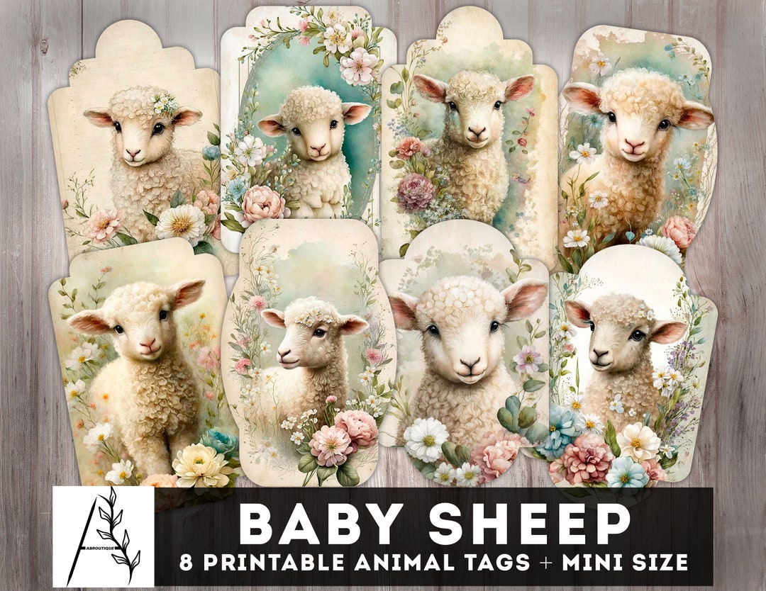 Baby Sheep Junk Journal Tags, Vintage Sheep Tag, Digital Journaling ...