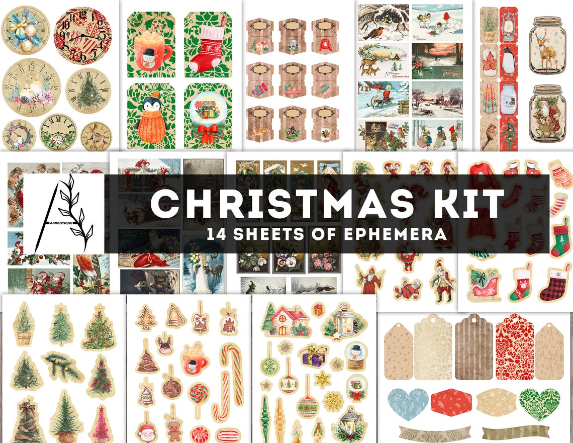 Christmas Junk Journal Kit Clocks Tickets Fussy Cut Page - Etsy