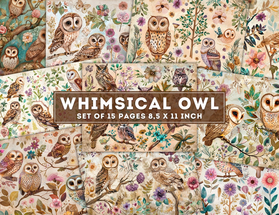 Whimsical Owl Collage, Junk Journal, Birds Pages, Forest, Flowers ...