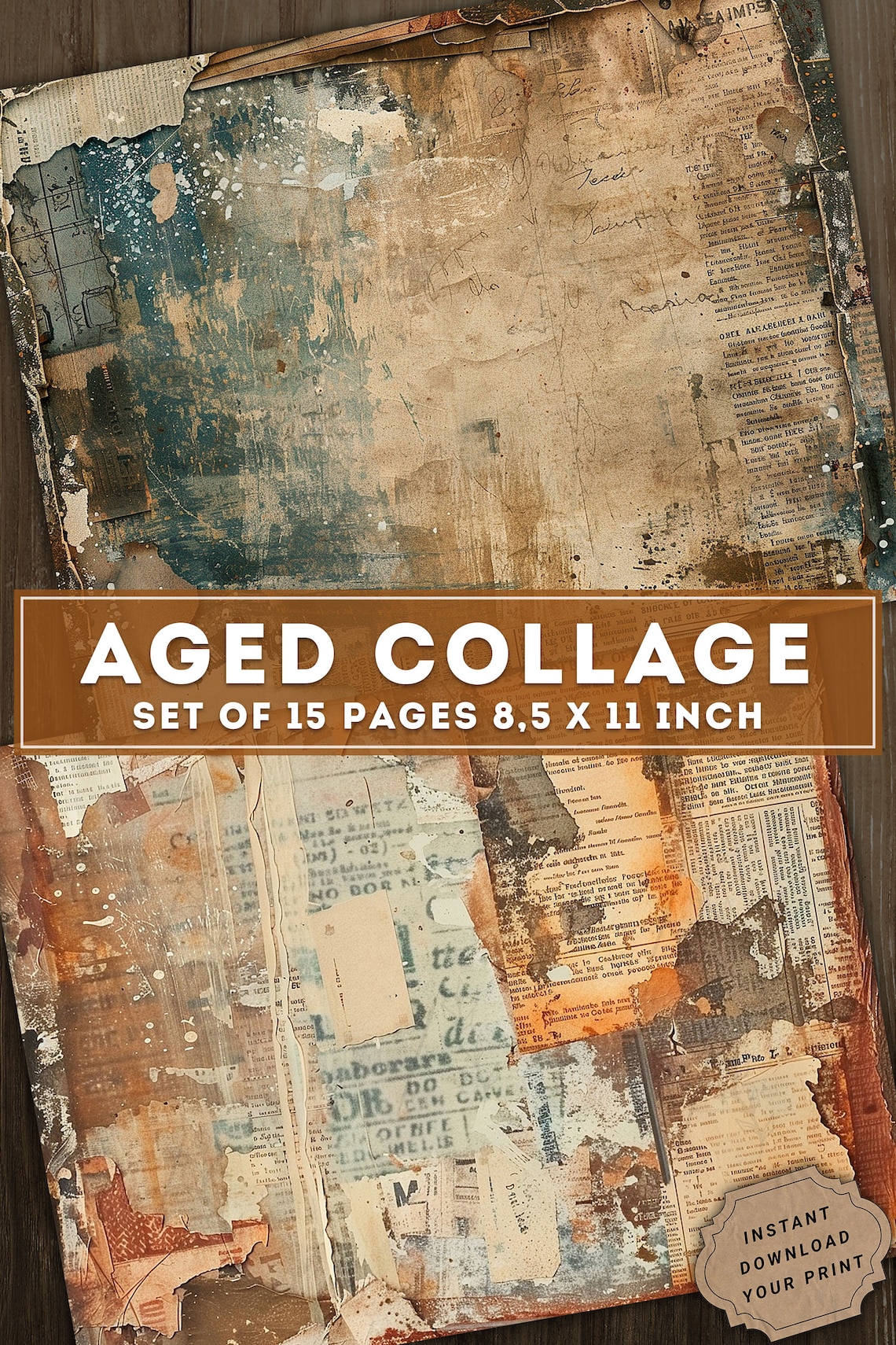 Aged Collage, Mixed Media, Textiles & Paint, Torn Junk Journal Ephemera ...
