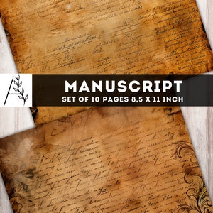 Ancient Manuscript Paper Pack, Junk Journal With Old Lettering, 10 JPG ...