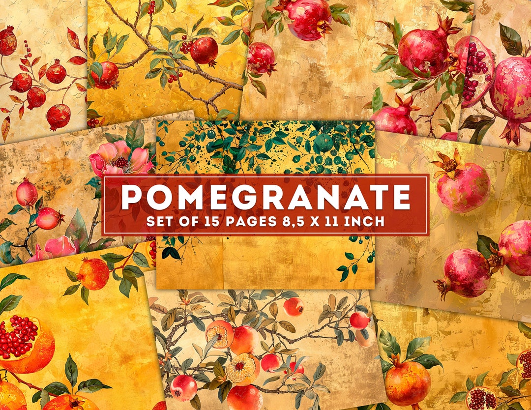 Pomegranate Collage, Junk Journal Kit, Colorful Vintage Pomegranate ...