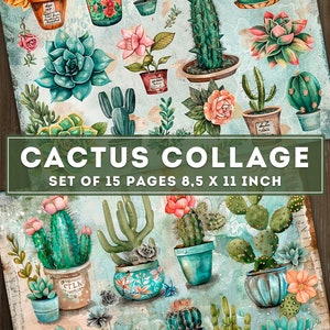 Cactus Collage Paper, Junk Journal Kit, Colorful Succulents Paper ...