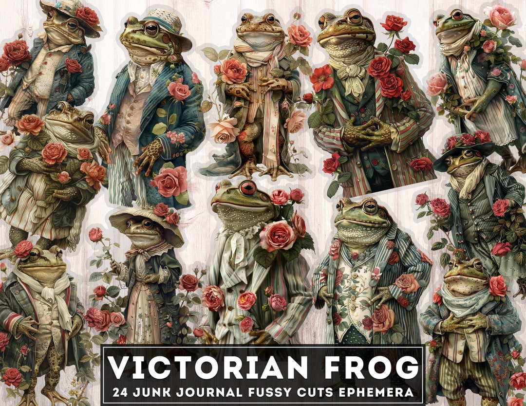 Victorian Frog Clipart & Ephemera, Vintage Fussy Cuts, 24 PNG Fairy ...