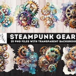 Steampunk Gears Clipart, 25 PNG Steampunk Gears Printables, Junk ...