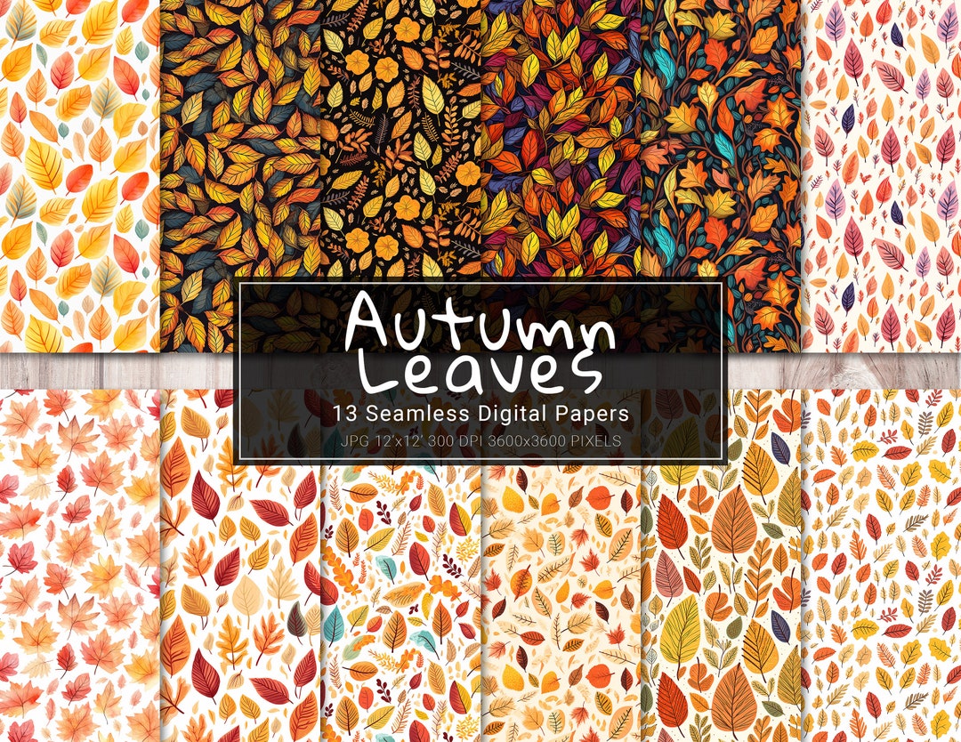 Autumn Leaves Digital Paper Pack, 13 JPG Seamless Patterns, Printable ...