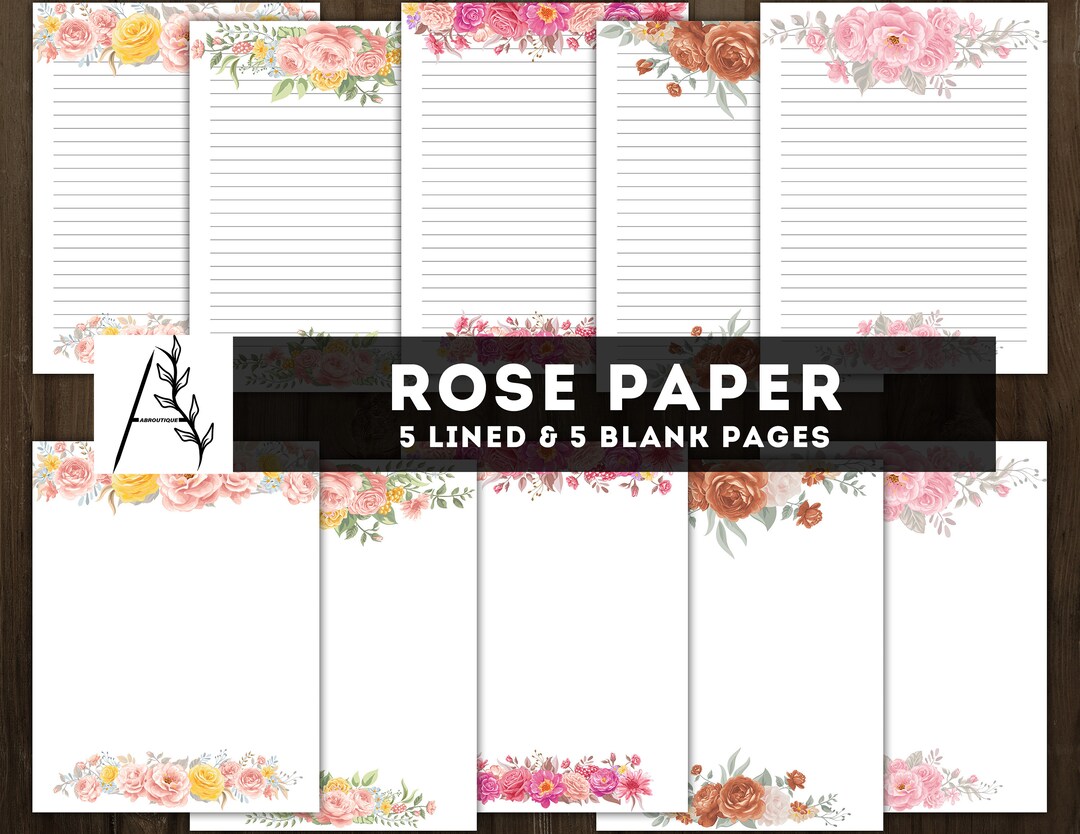 Rose Lined Paper, Rose Blank Pages, Collage Sheets, Notebook Writing ...
