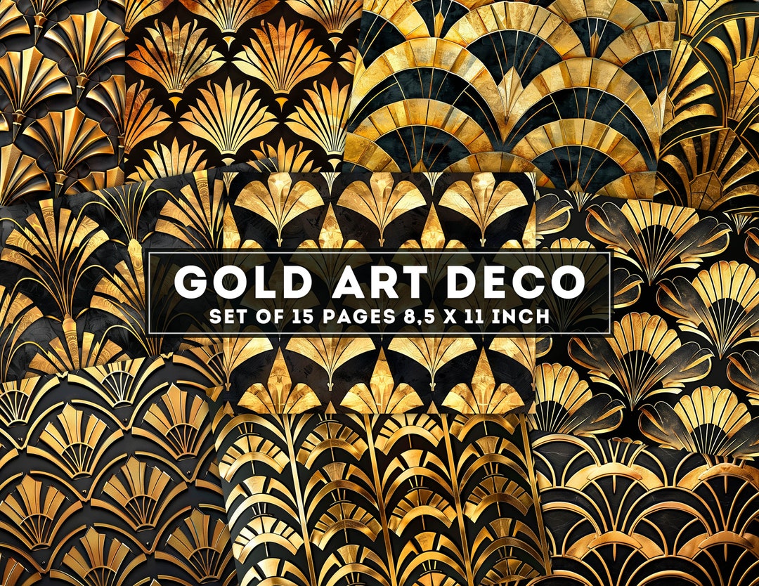 Art Deco Digital Paper, Gold Art Deco, Junk Journal Kit, Digital ...