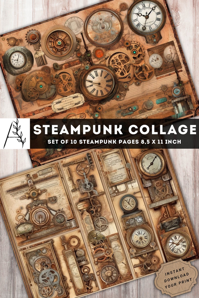 Steampunk Collage Paper Pack, Industrial Printables, Steampunk Junk ...
