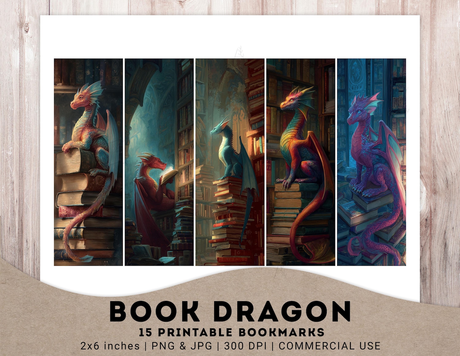 Book Dragon Bookmarks, 15 PNG Printable Fantasy Book Decor, Dragons and ...