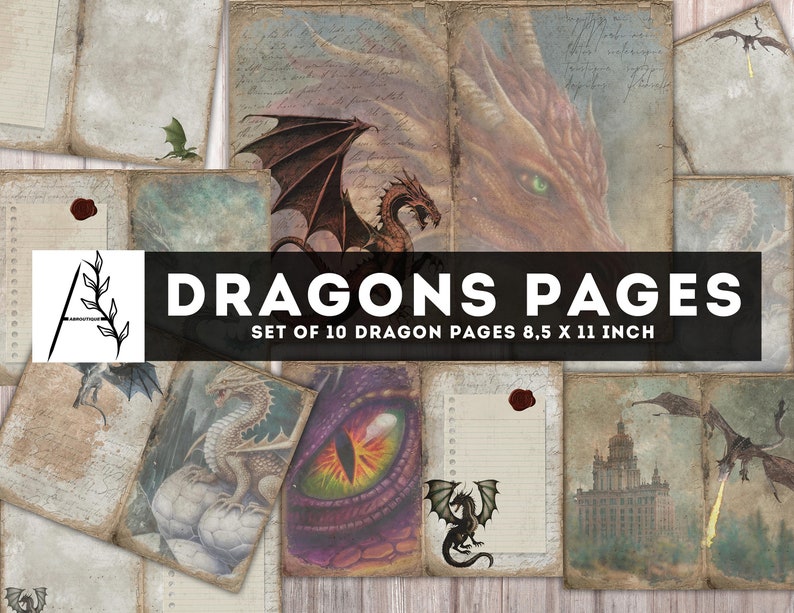 Dragons Junk Journal Kit, Dragons Paper, Dragons Ephemera, Fussy Cuts ...