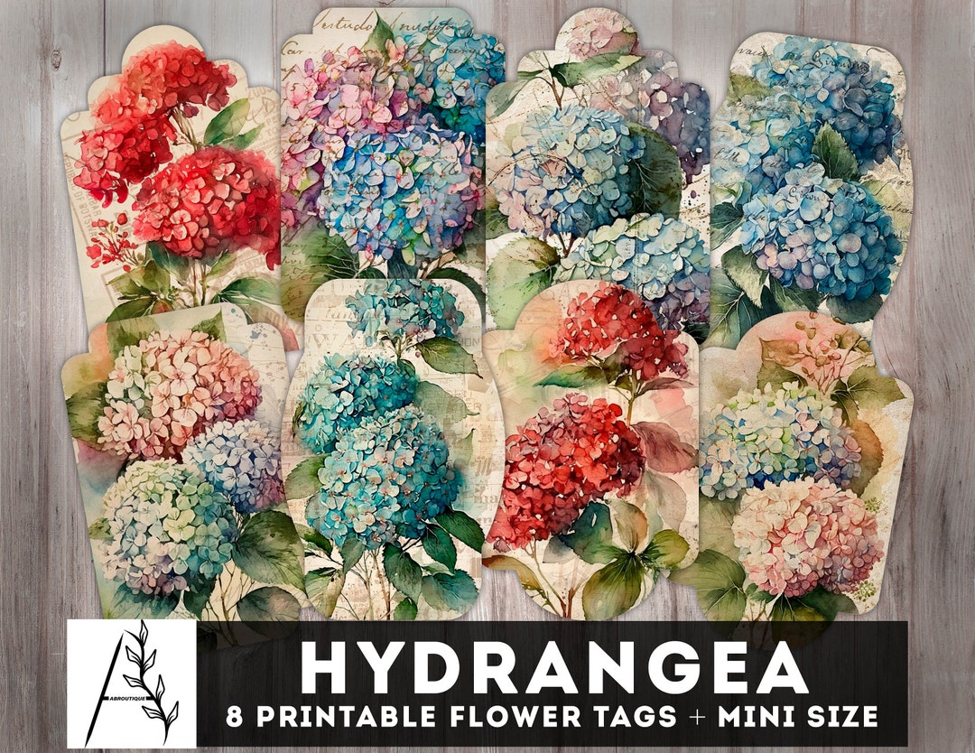 Hydrangea Tags, Floral Journaling Labels, Junk Journal Tags, Flowers ...