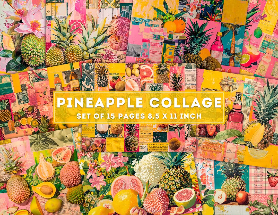 Pineapple Collage, Junk Journal Kit, Colorful Vintage Exotic Fruit ...